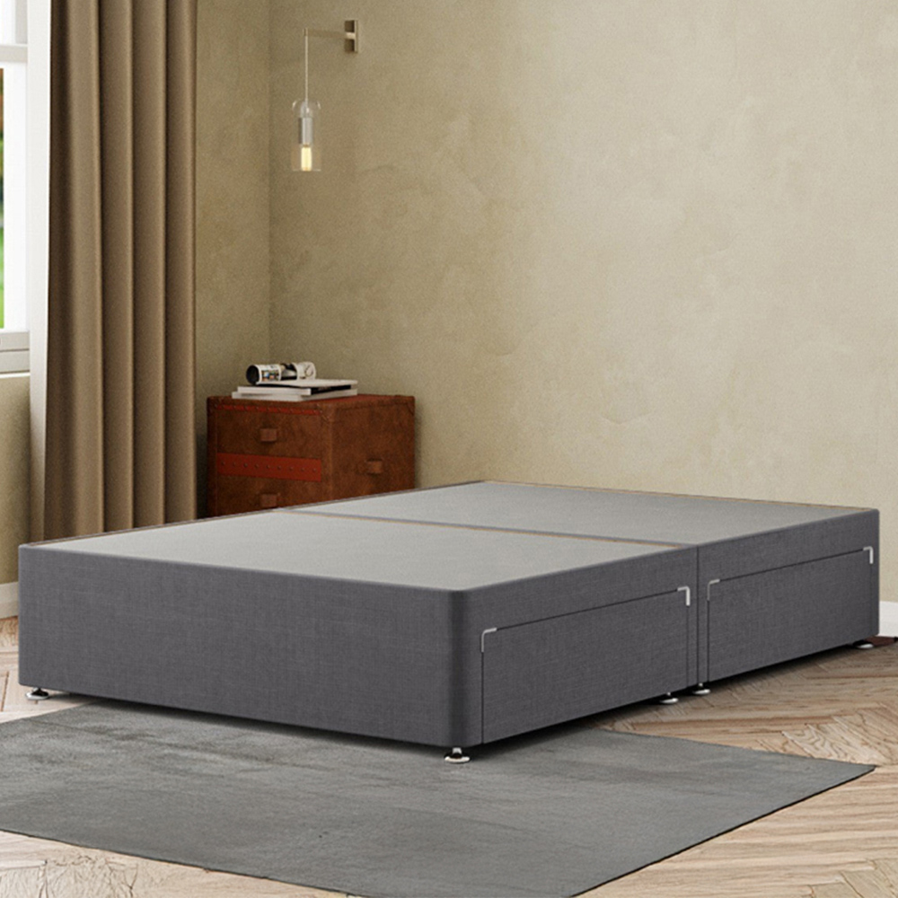 Portland Simple Small Double Grey Linen Divan Base with 2 Drawers | Wilko