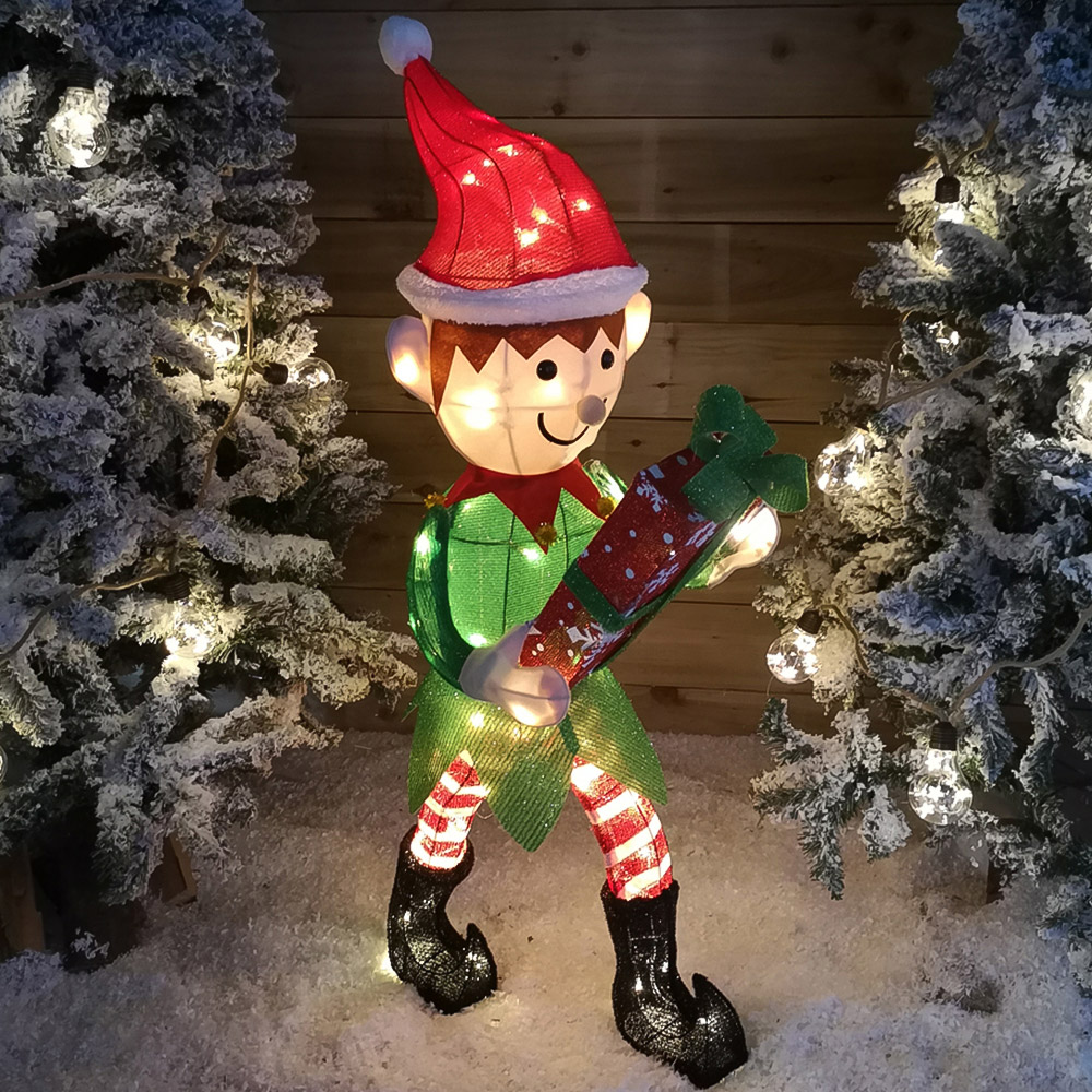 Samuel Alexander Green and Red Elf with Presents Warm White LED ...