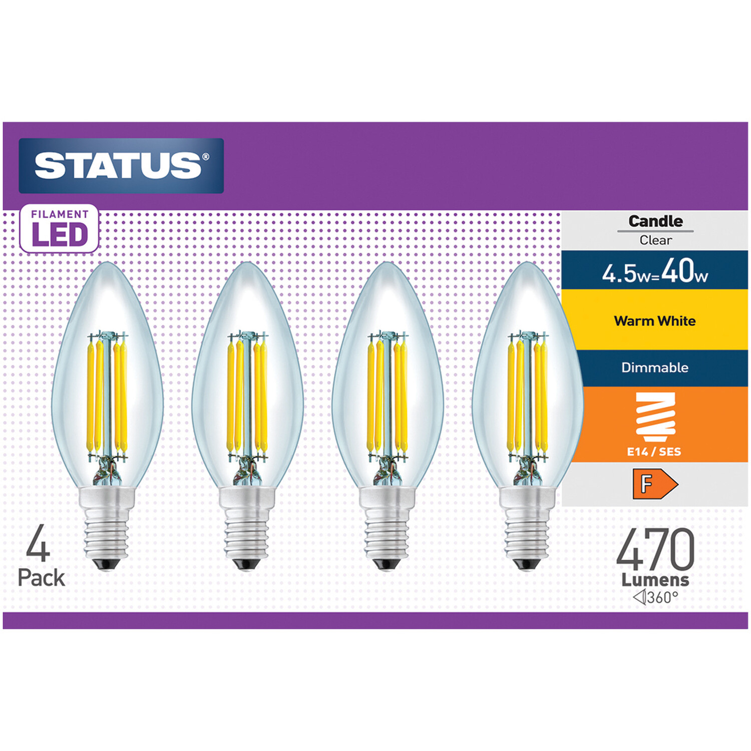 Pack of 4 Status Filament LED Dimmable Clear Candle Bulbs | Wilko
