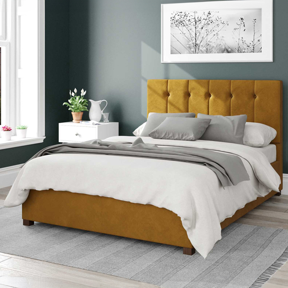 Aspire Hepburn Double Ochre Plush Velvet Ottoman Bed | Wilko