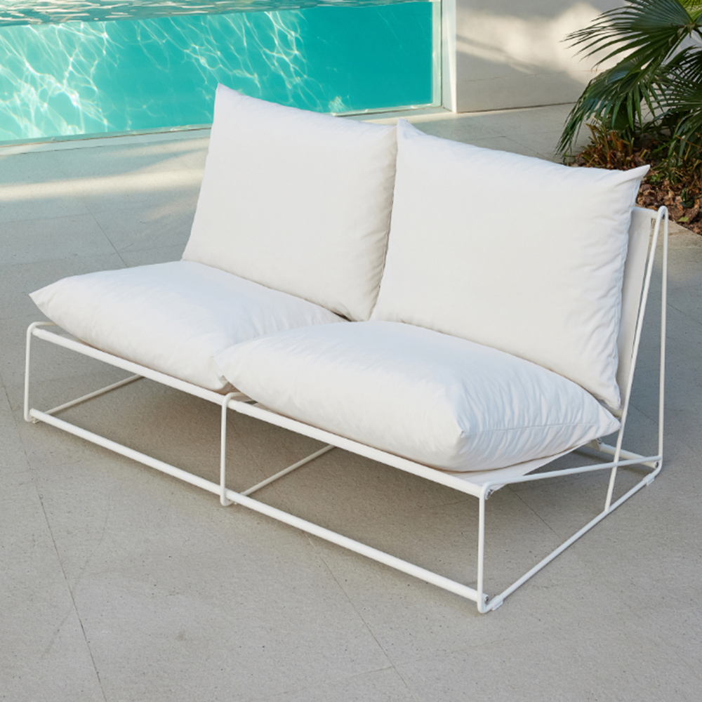 Home Detail Marina 2 Seater White Steel Garden Sofa with Cushions | Wilko