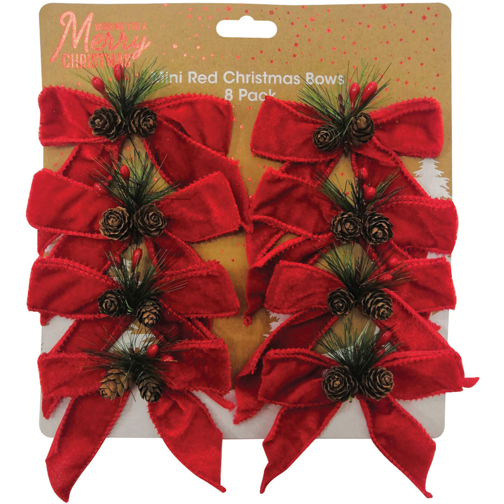 Crafty Club Red Mini Christmas Bows with Decoration 8 Pack | Wilko