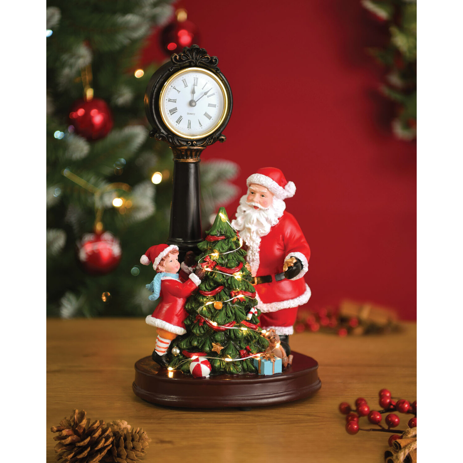 Santa and Tree Clock LED Figurine - Brown | Wilko