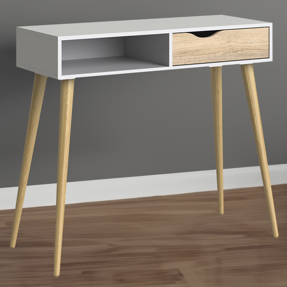 Florence Single Drawer Single Shelf White and Oak Console Table | Wilko