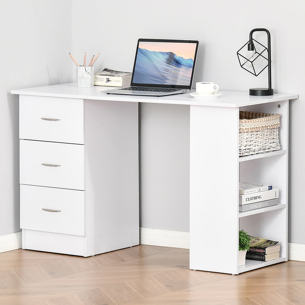 Portland 3 Drawer 3 Shelf Computer Desk White | Wilko