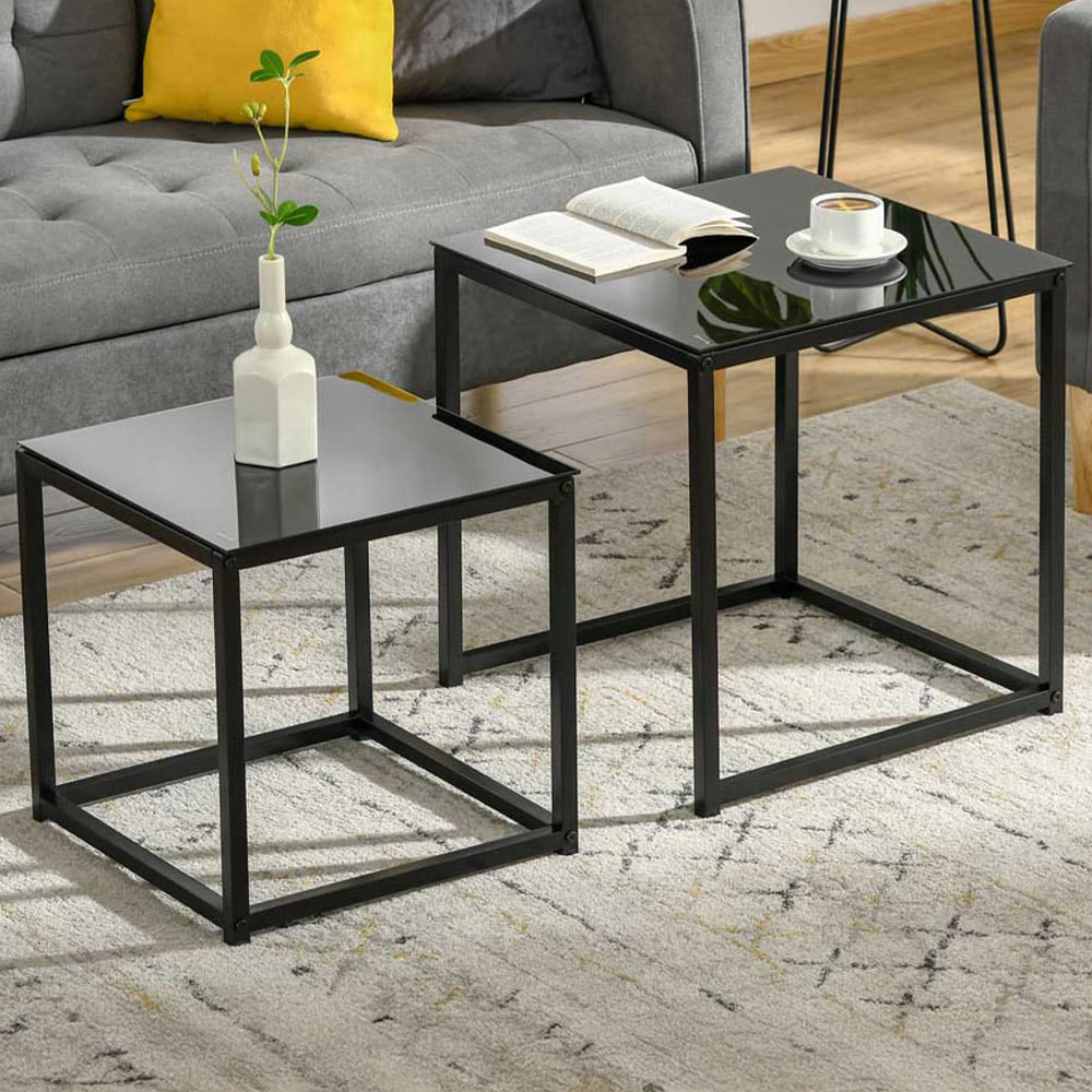 Portland Modern Black Nest of Tables Set of 2 | Wilko
