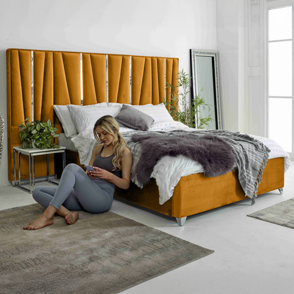 Eleganza Mila King Size Mustard Plush Velvet Bed Frame with Lined ...