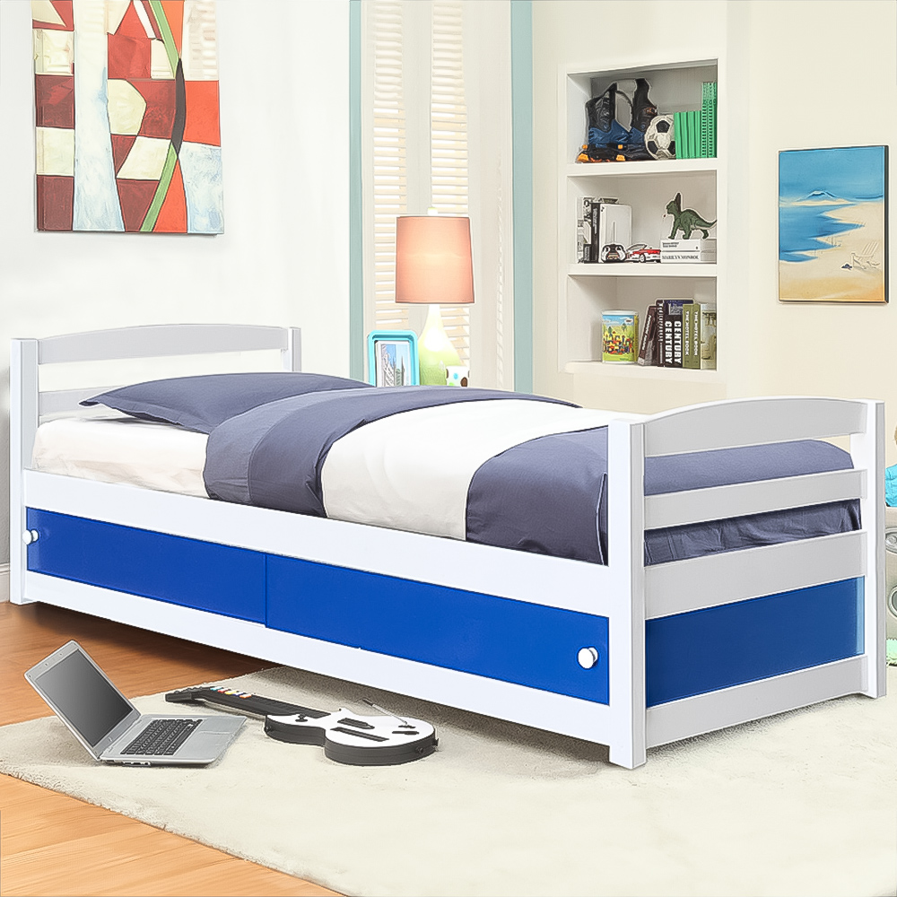 Brooklyn Single Blue Wooden Storage Bed Frame | Wilko