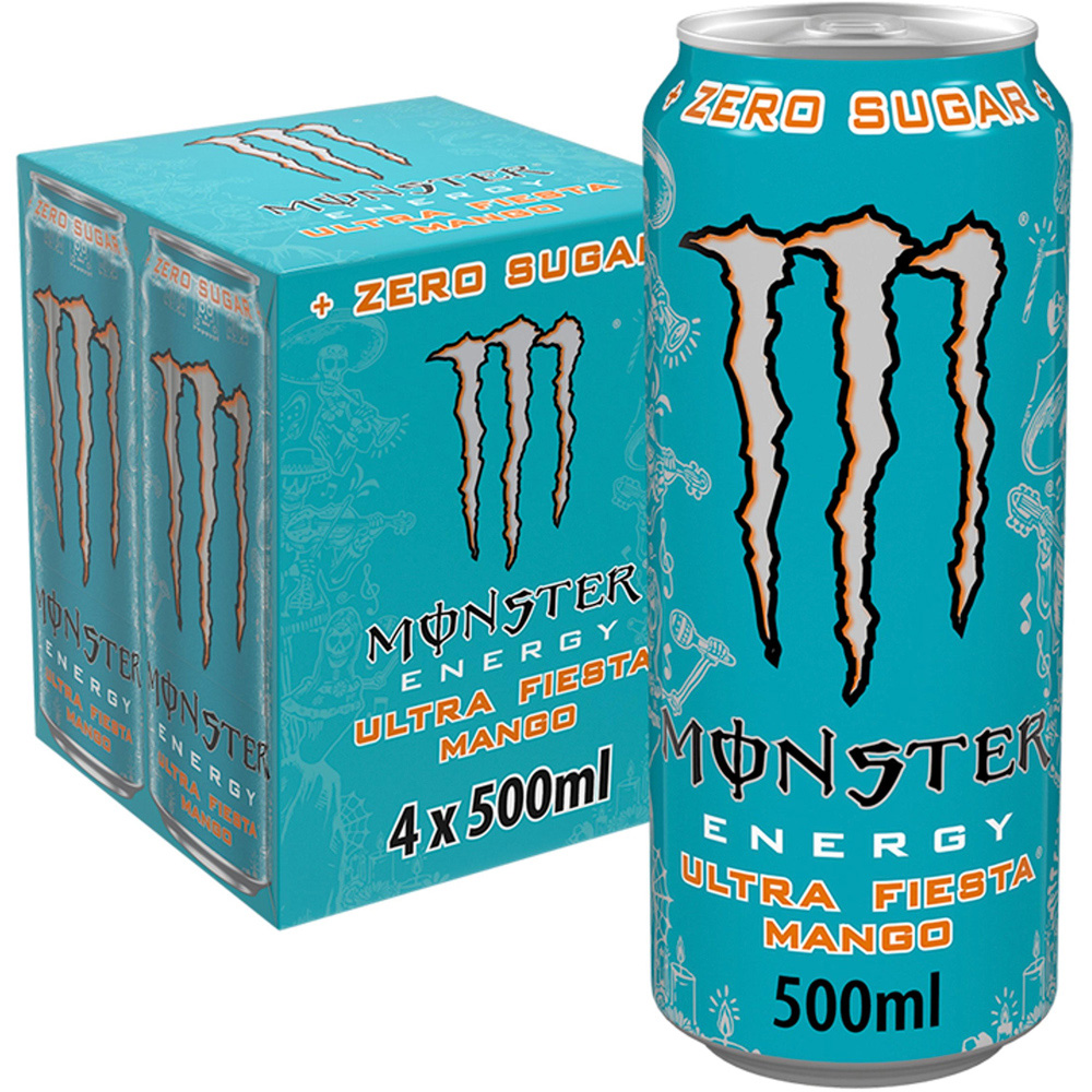Monster Ultra Fiesta Mango Zero Sugar Energy Drink 4 x 500ml | Wilko